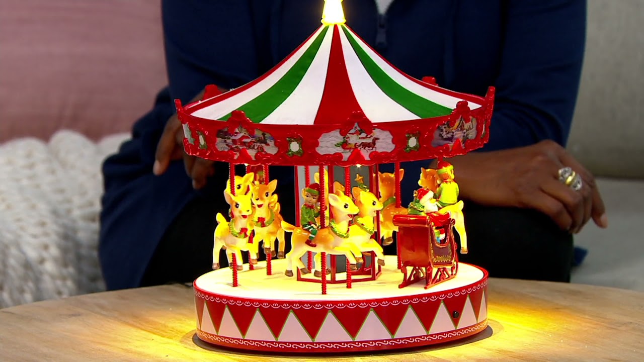 Mr. Christmas Vintage Carousel with Christmas Characters on QVC - YouTube