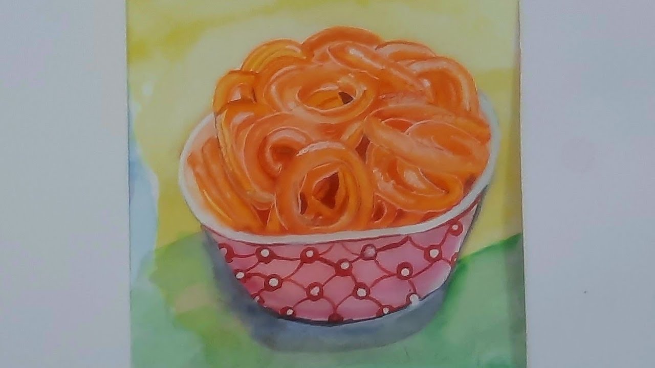 learn how to draw जलेबी jalebi with watercolor #freehanddrawing - YouTube