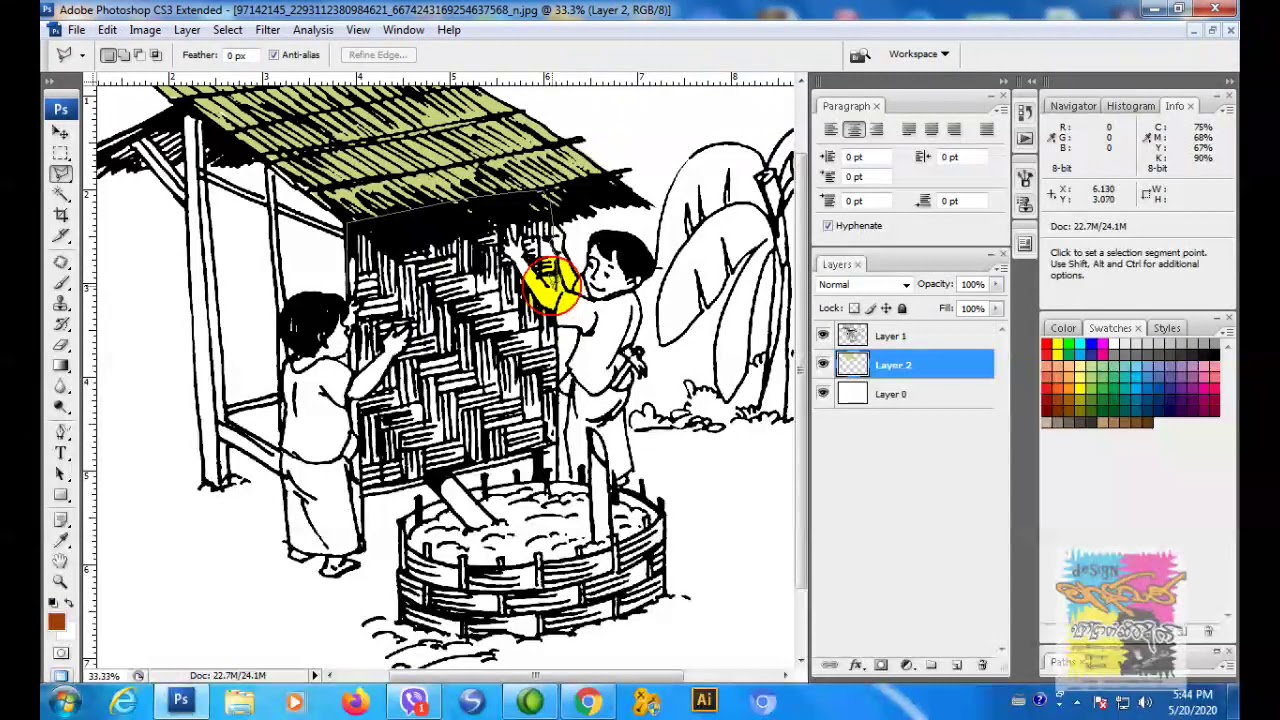 how to fill color a sketch drawing on photoshop Cs3 - YouTube