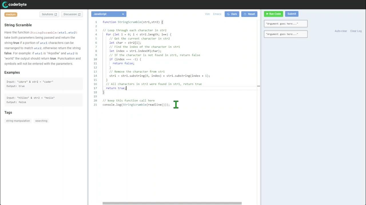 Coderbyte String Scramble Code Challenge Javascript Solution Source Code Youtube
