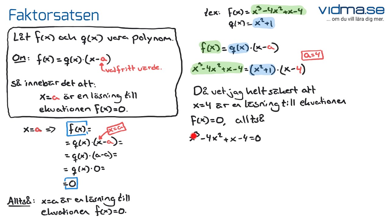 Matematik 4. Faktorsatsen och lösning av polynomekvationer av högre ...