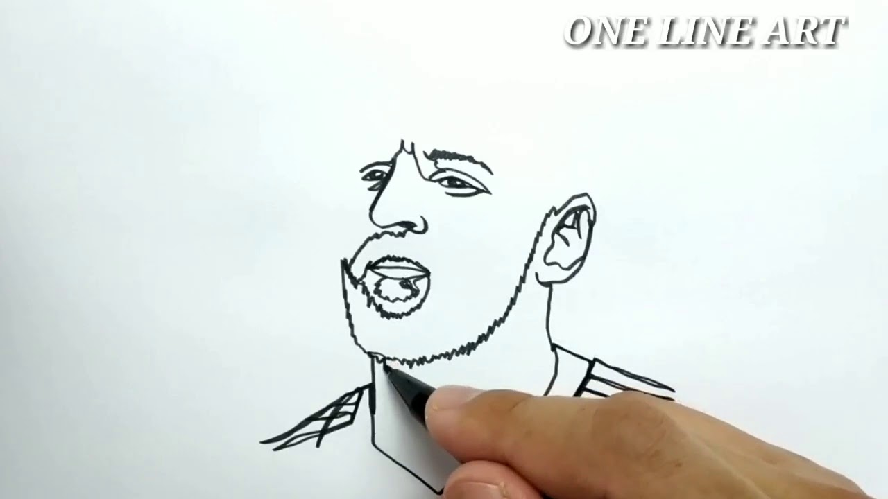 VERY EASY , one line drawing lionel messi / how to draw in one line ...