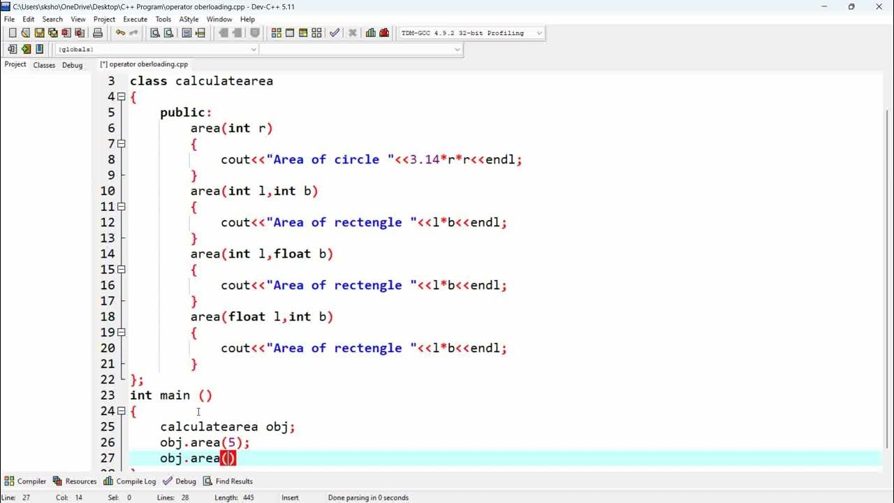 Operator Overloading calculate the area of a rectangle - YouTube