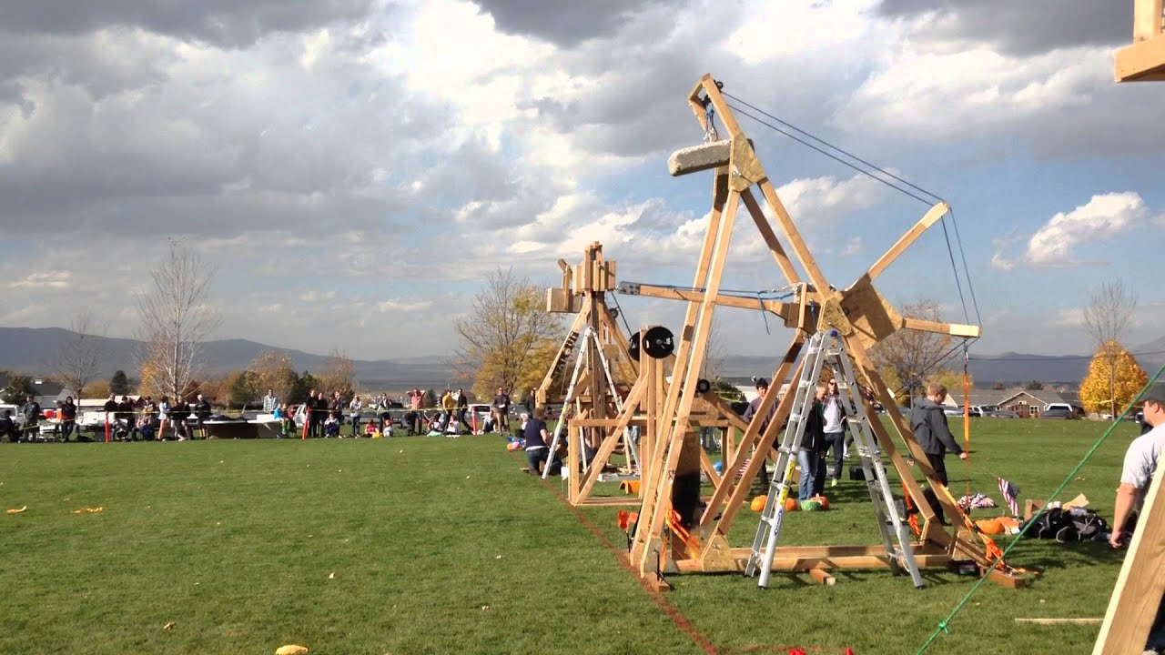 BYU ASME Merlin Trebuchet Pumpkin Throwing - YouTube