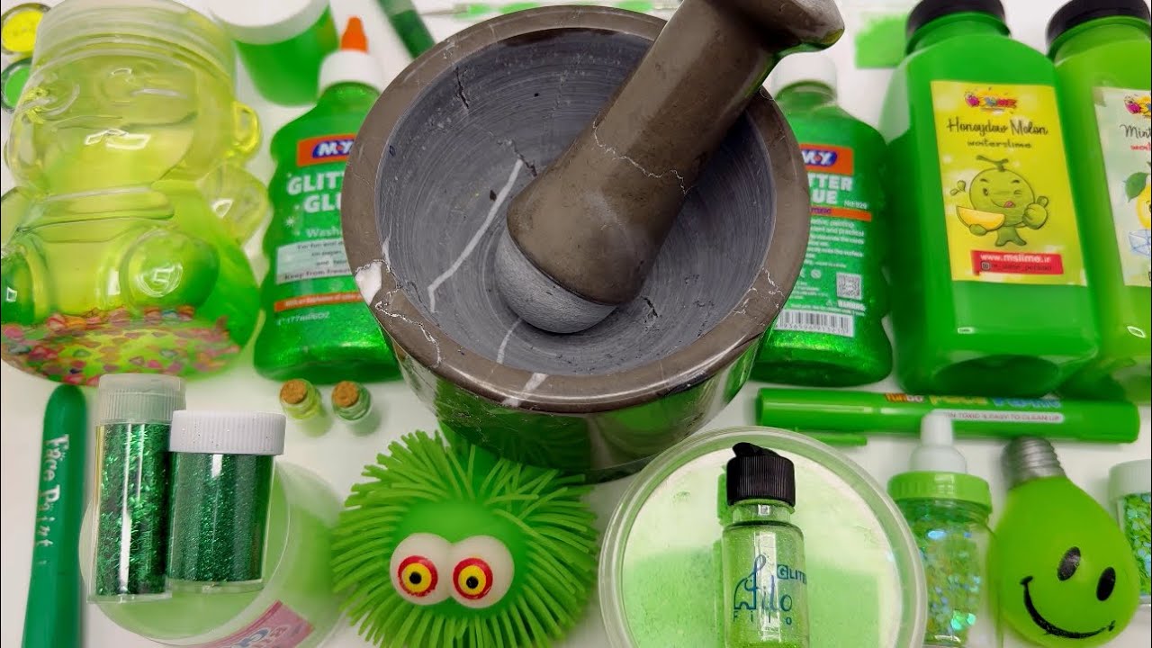 Satisfying Crushing🌀100 Slime crush glitters 🥳🚀Mixing Green Makeup ...