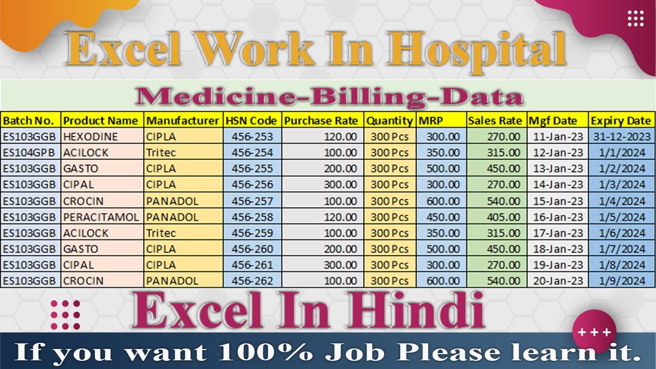 Excel Work in Hospital | Data Entry in Excel | #data_entry_in_excel ...