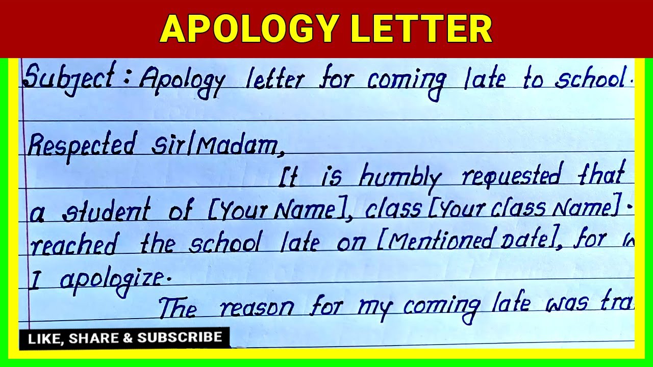 Write Apology Letter for Coming Late School | English Application for ...