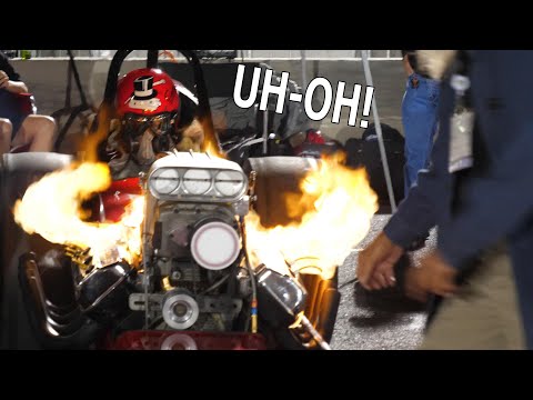 Nitromethane Dragster Catches on FIRE at Cacklefest - SEMA 2018 - YouTube