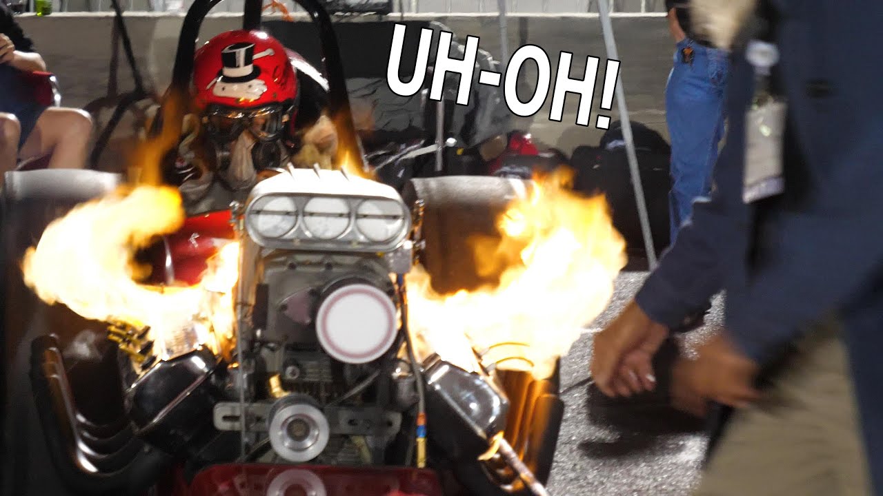 Nitromethane Slingshot Dragster Catches on FIRE at Cacklefest - SEMA ...