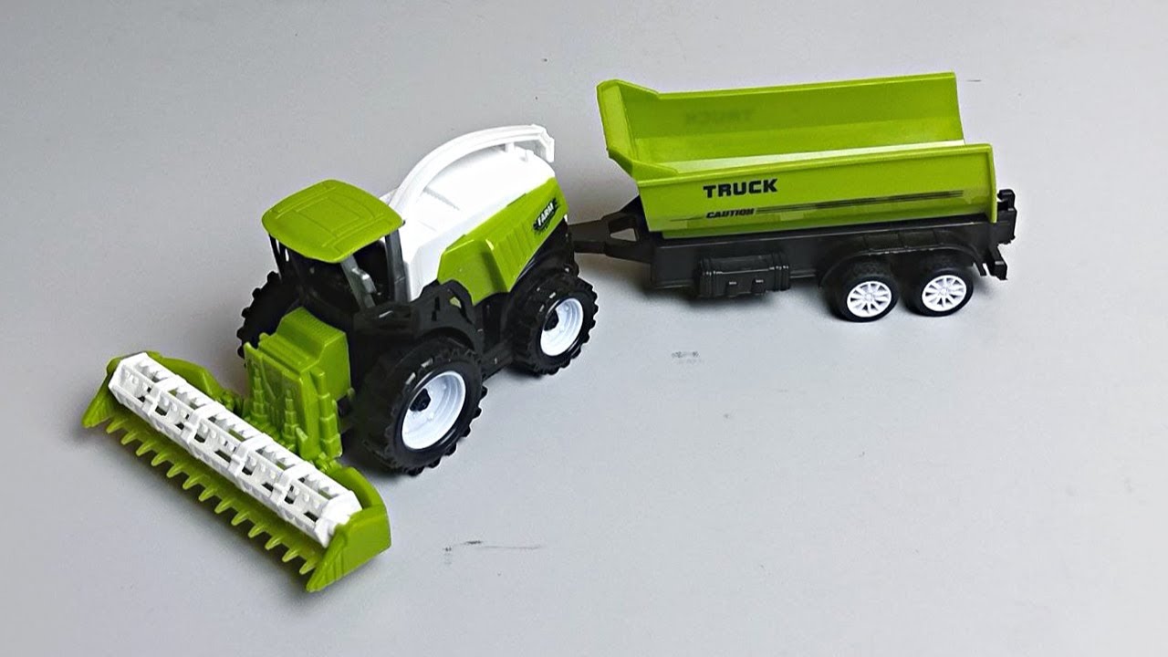 Miniature combine harvester with trailer - YouTube