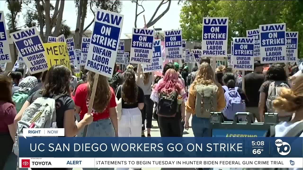 Union workers at UC San Diego go on strike - YouTube
