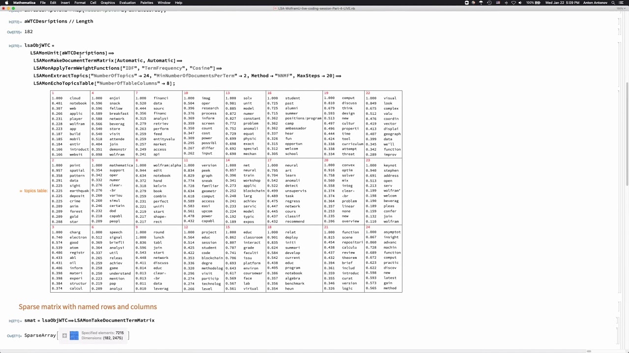 Simplified Machine Learning Workflows with Anton Antonov, Session #9: Semantic Analysis (Part 4 ...