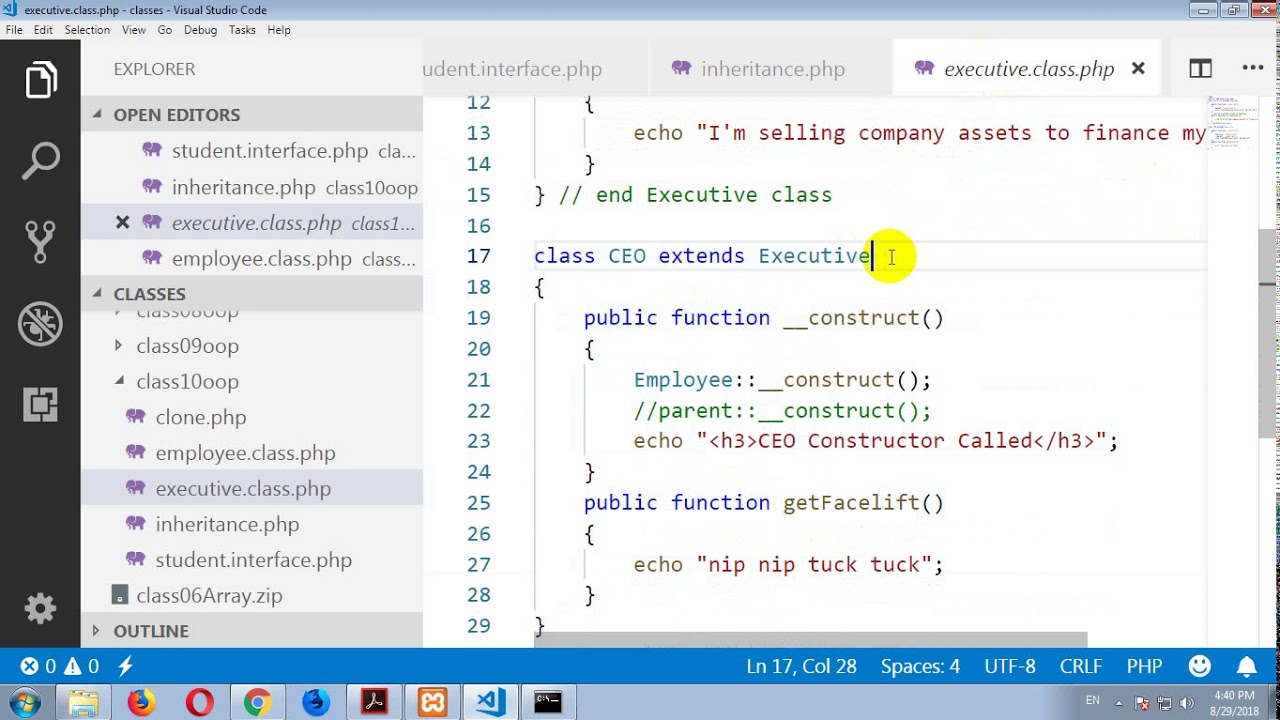 25 interface and abstract class in PHP - YouTube