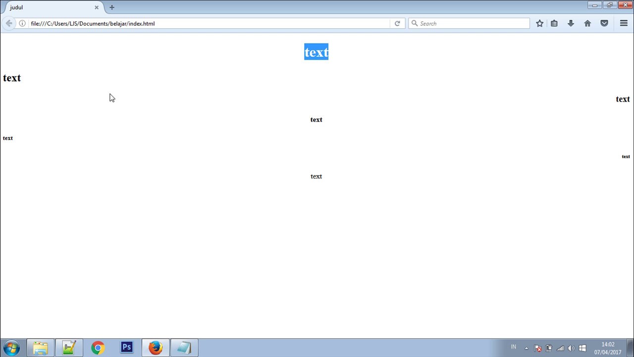 cara penempatan text di tengah, kiri, atau kanan pada html - YouTube