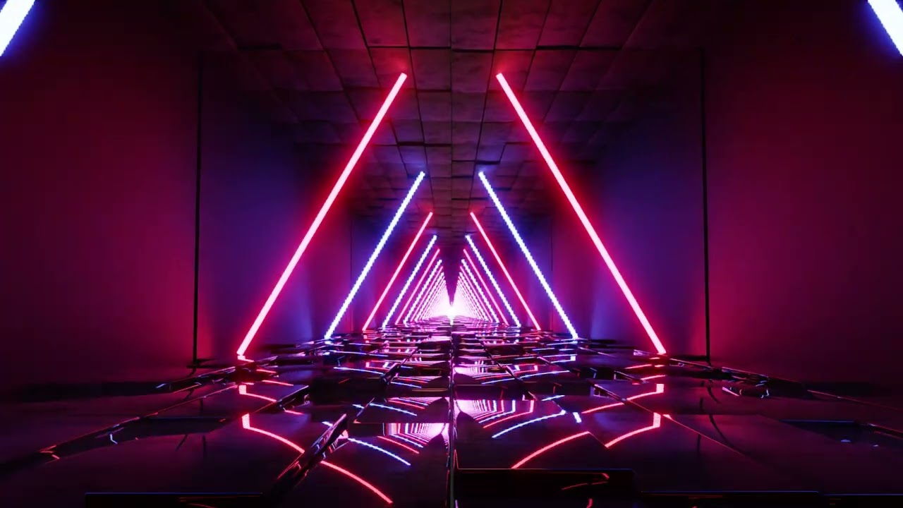 Abstract Neon Screensaver Tunnel Glow 3D lines Geometric moving ...