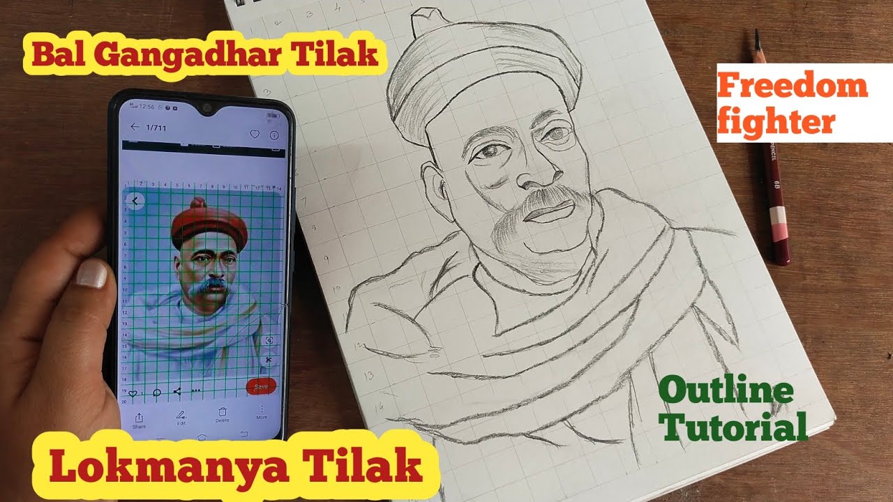 Bal Gangadhar Tilak Drawing || Republic day drawing || Lokmanya Tilak Outline Tutorial 🇮🇳 - YouTube