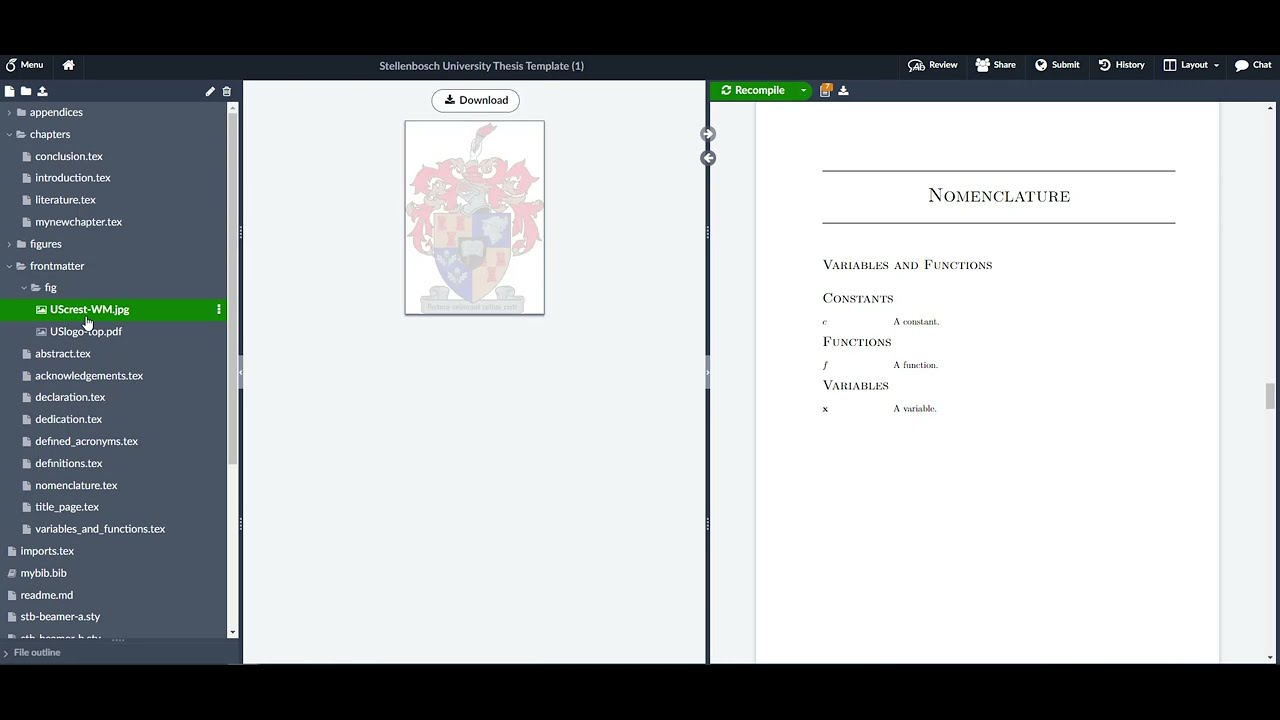 Using Stellenbosch Overleaf Thesis Template - YouTube