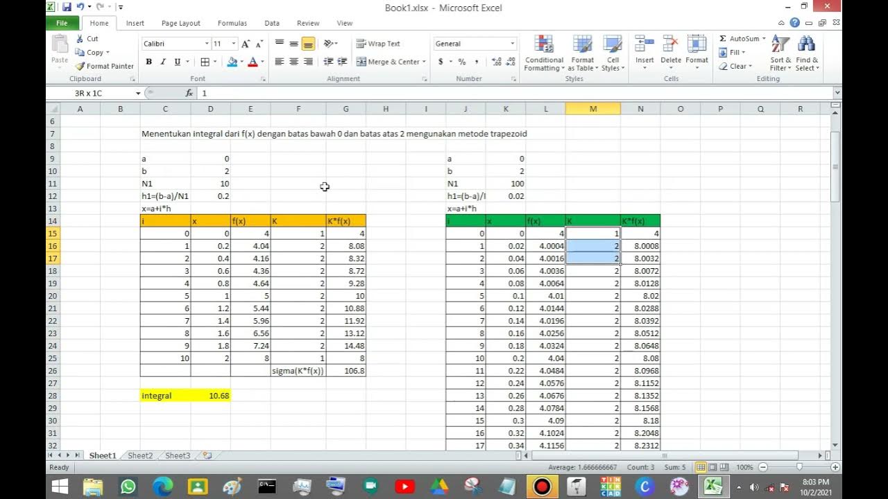 Integral Numerik Berbasis Metode Trapezoid Multigrid Mengunakan Excel dan Python 3 - YouTube