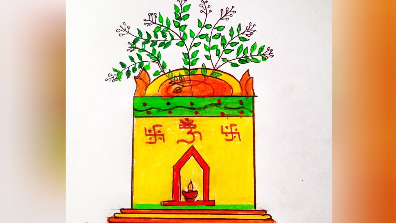Tulsi Vivah Drawing | How to drawTulsi Vivah Drawing | Tulsi plant ...