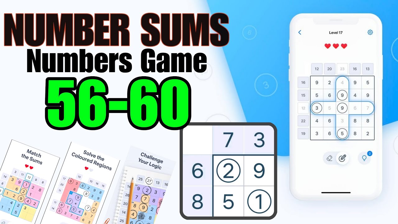 NUMBER SUMS Number Game level 56 57 58 59 60 - YouTube
