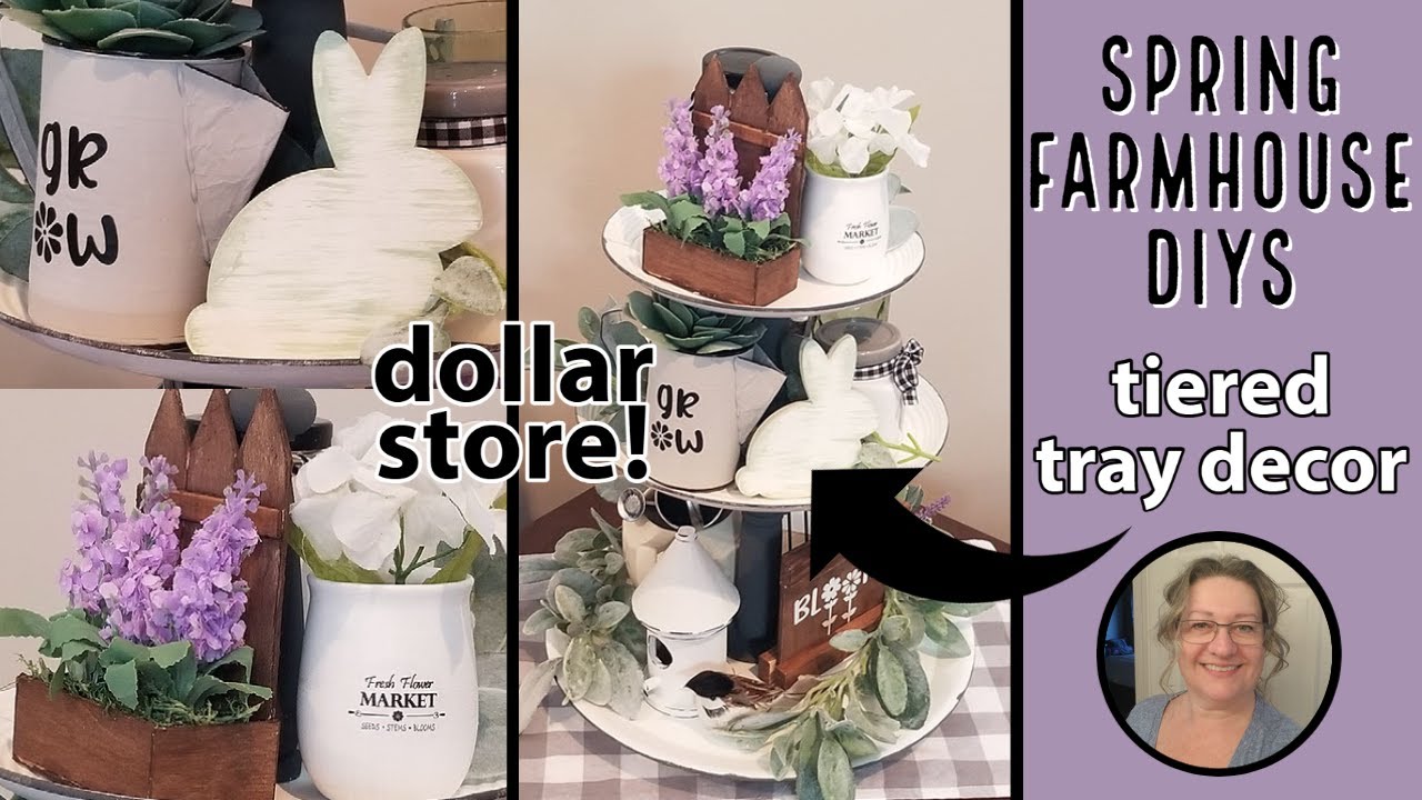 Spring Farmhouse DIYS~Tiered Tray Decor for Spring~Floral Farmhouse DIY ...