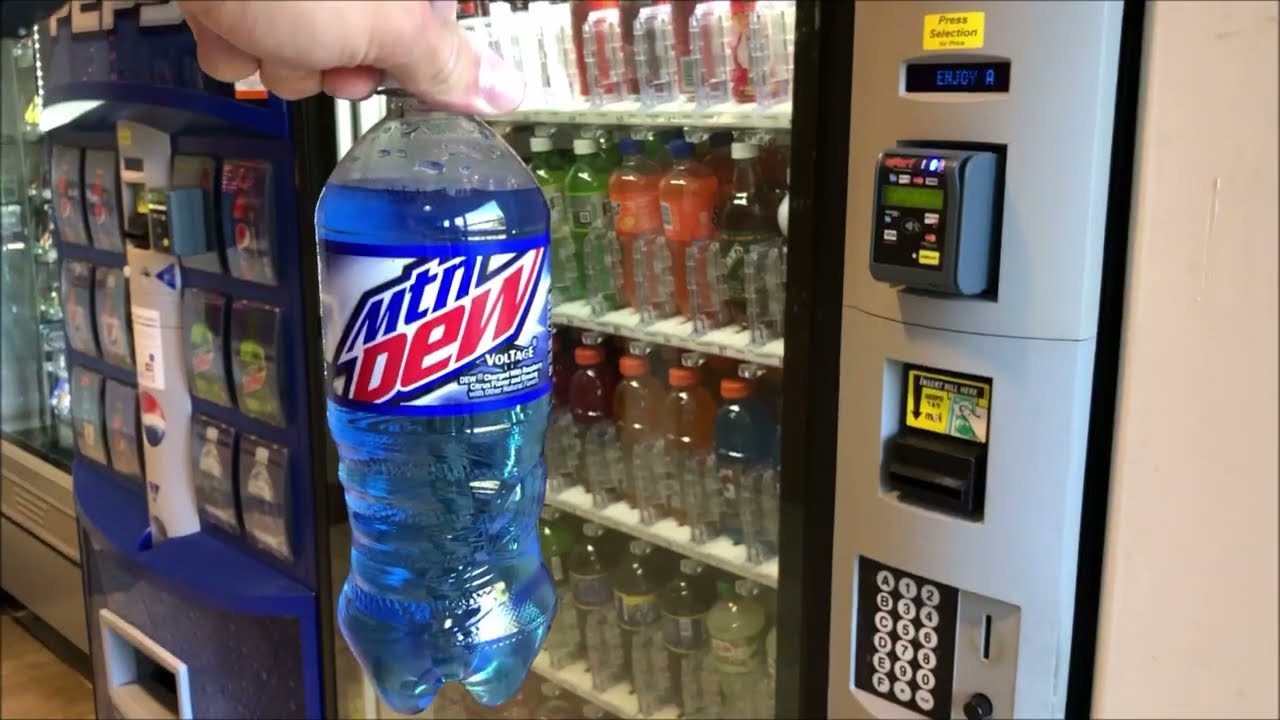 Buying a Mountain Dew Voltage Soda from a Dixie Narco Vending Machine ...