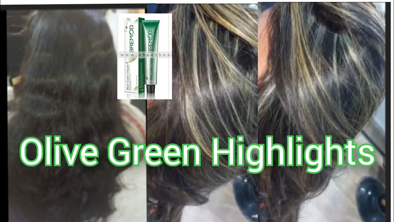 How to do Olive Green Highlights//How to Achieve Ash green colour//foil ...