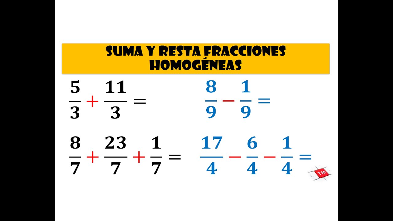 suma y resta fracciones homogéneas - YouTube
