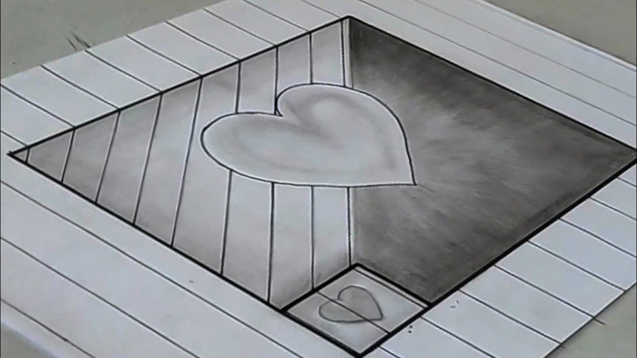 Floating heart drawing for beginners|Easy to draw 3D floating Heart|how ...