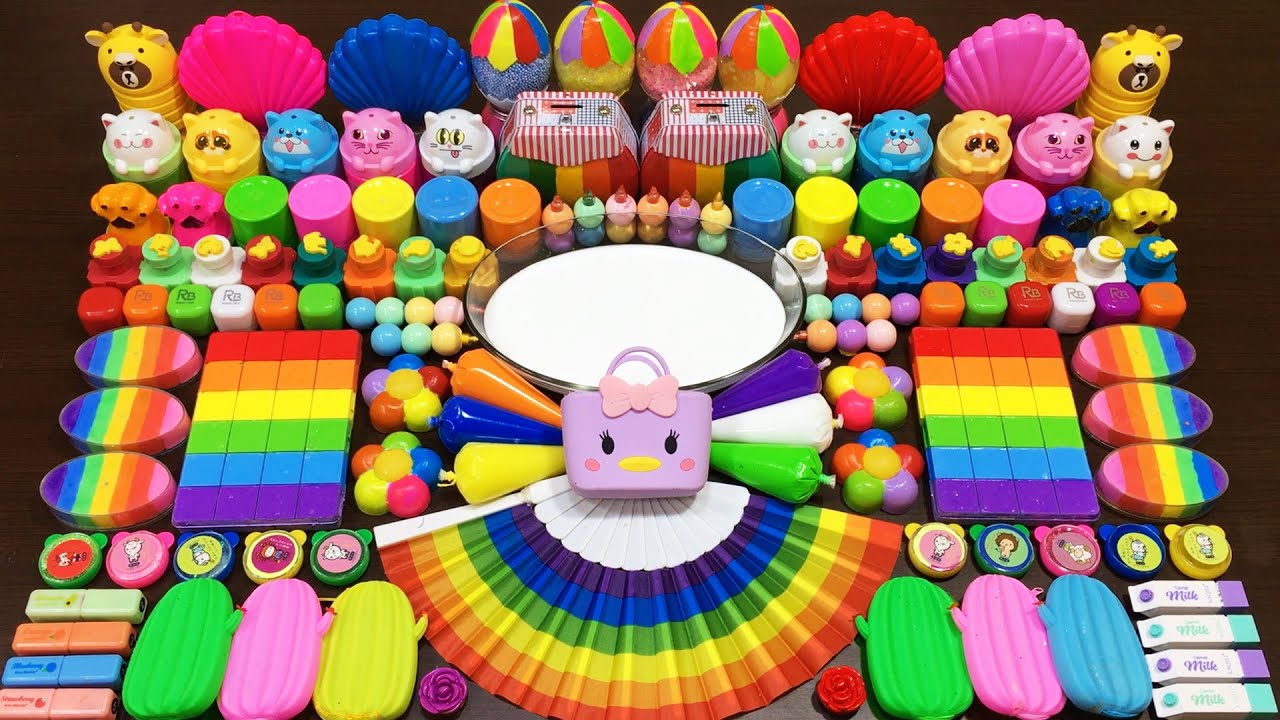 RAINBOW COLOR!!! Mixing random into GLOSSY slime !!!Satisfying Slime ...