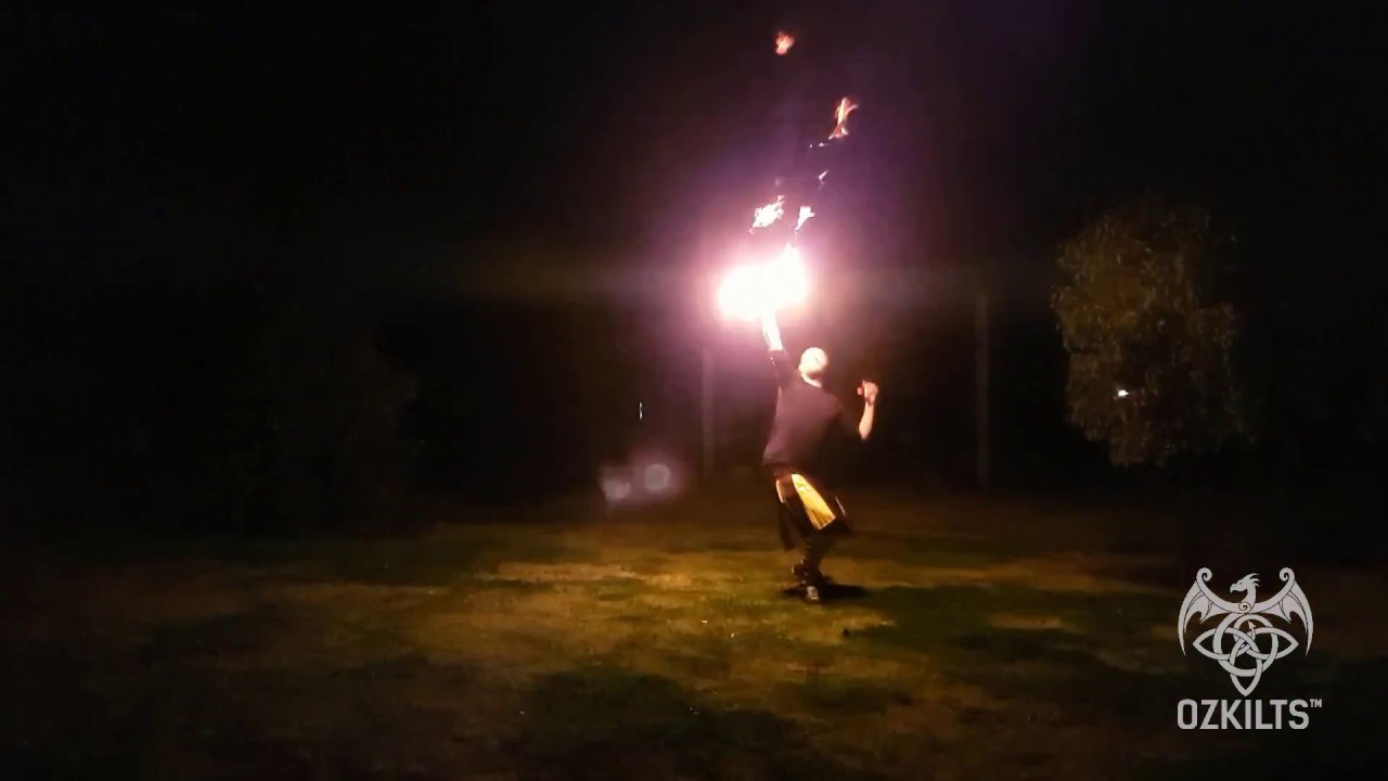 Fire Spinning / Twirling with Single Short Fire Staff - Fireproof Kilt ...