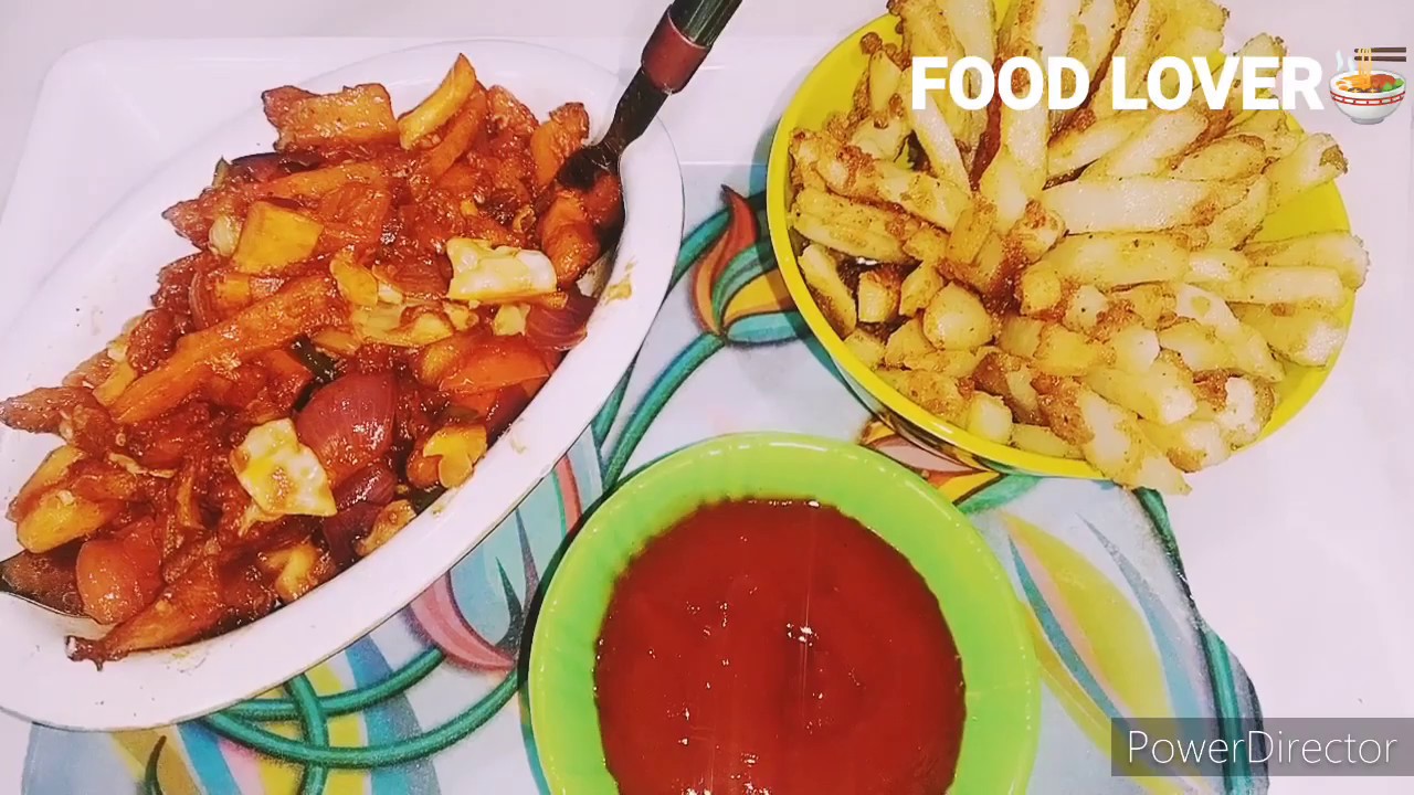 Chilli potato Recipe with french fries .French fries..Homemade chilli ...