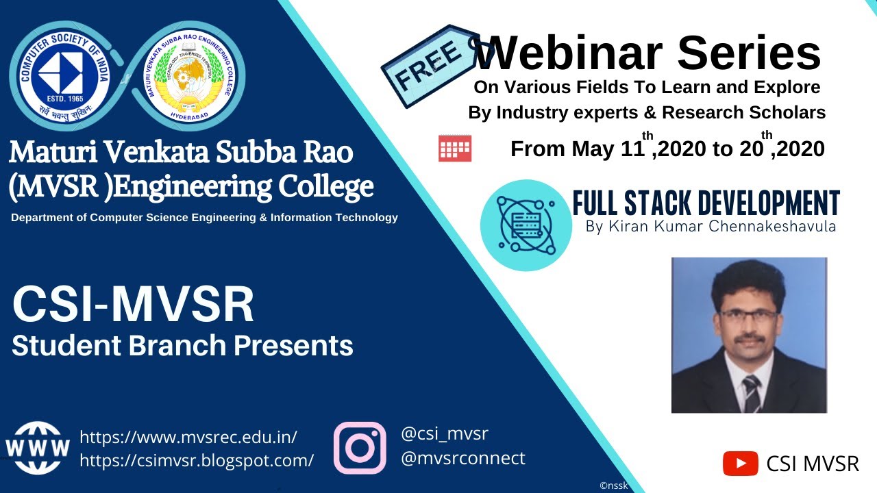 FULL STACK DEVELOPMENT BY KIRAN KUMAR C | CSI MVSR - YouTube