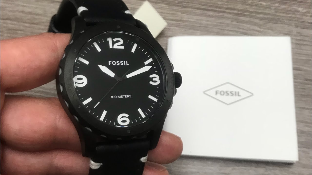 Fossil Nate Black Dial Black Leather Strap Men's Watch JR1448 (Unboxing ...