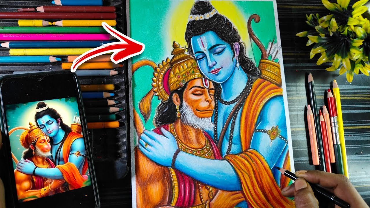 Lord Ram and Hanuman Drawing With Colour Pencil, Hanuman ji Drawing ...