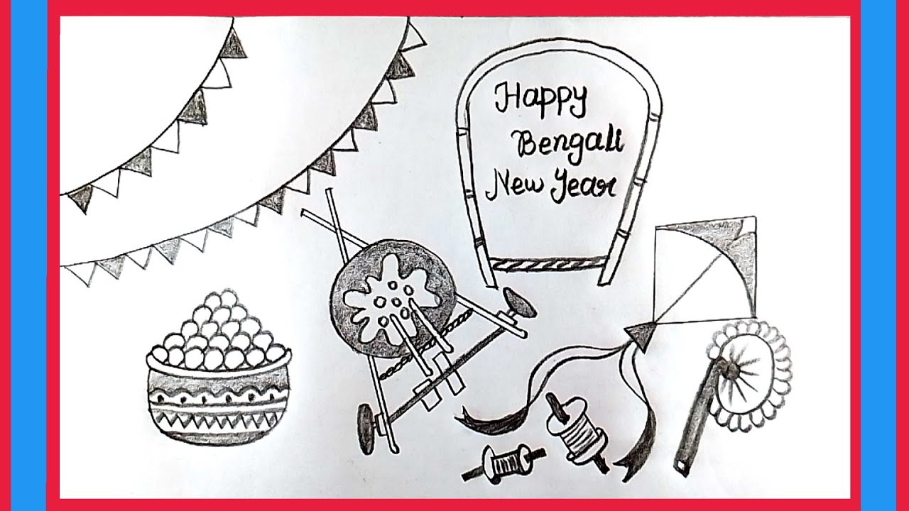 How to draw pohela boishakh || পহেলা বৈশাখের ছবি আঁকা || Happy Birthday ...