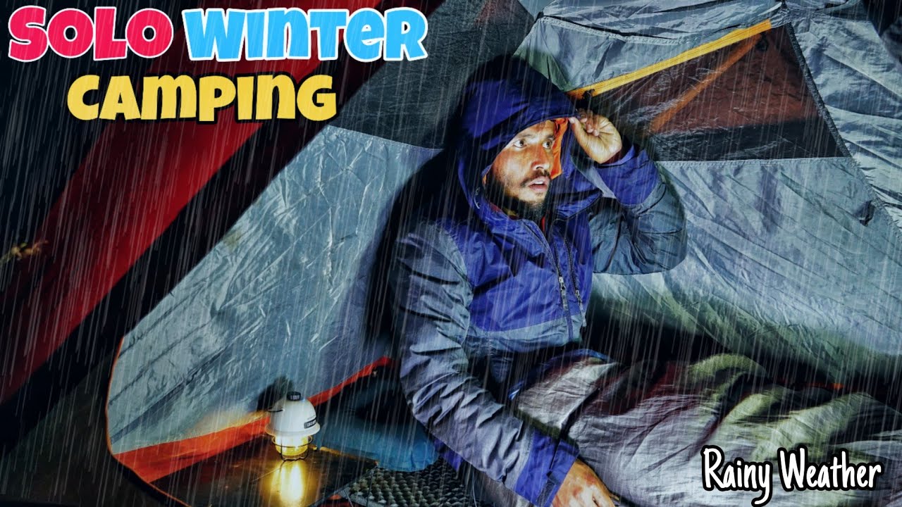 Solo Winter Camping in Drizzling Rain & Cold Weather | Winter Camping ...