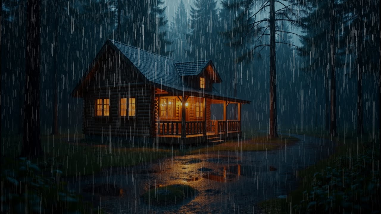Peaceful Rainfall in the Forest Cabin🌧️🌲Thunder & Raindrops by the Lake ...