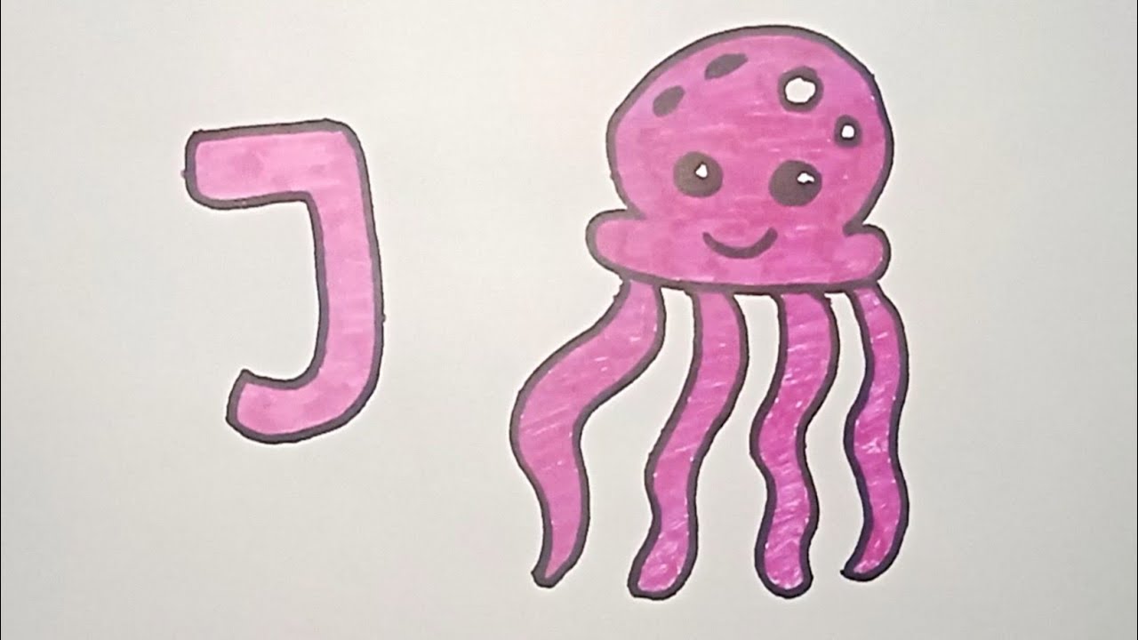 Letter J With Jellyfish Drawing For Kids - YouTube