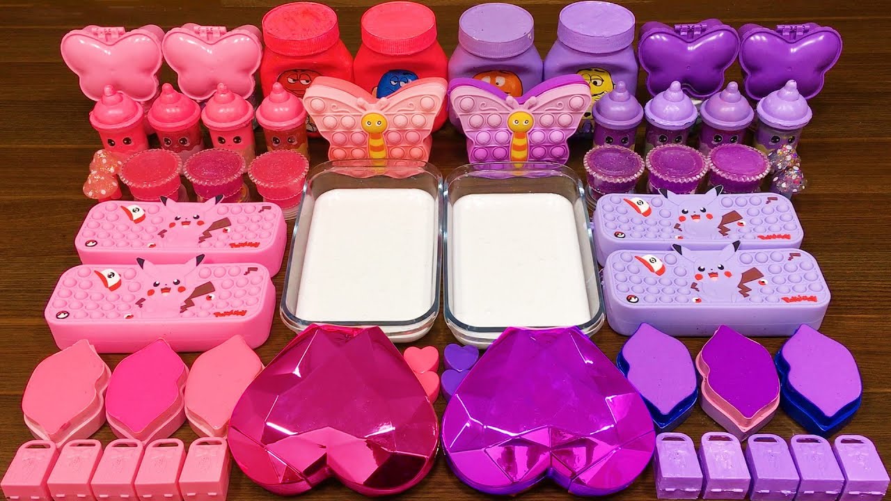 PINK vs PURPLE !!! Mixing Random into GLOSSY slime !!! Satisfying Slime ...