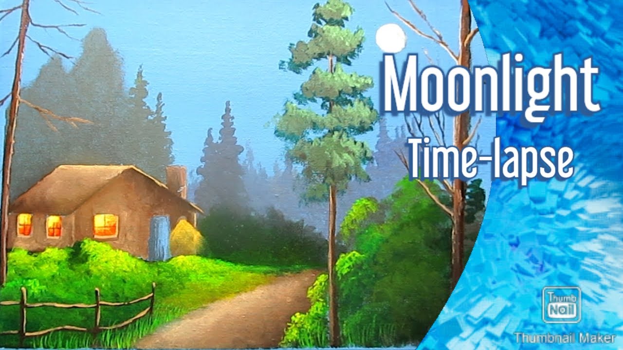 How to paint a moonlight scene, tutorial for beginners - YouTube