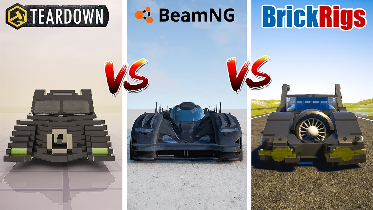 Teardown BATMOBILE vs BeamNG BATMOBILE vs Brick Rigs BATMOBILE - YouTube