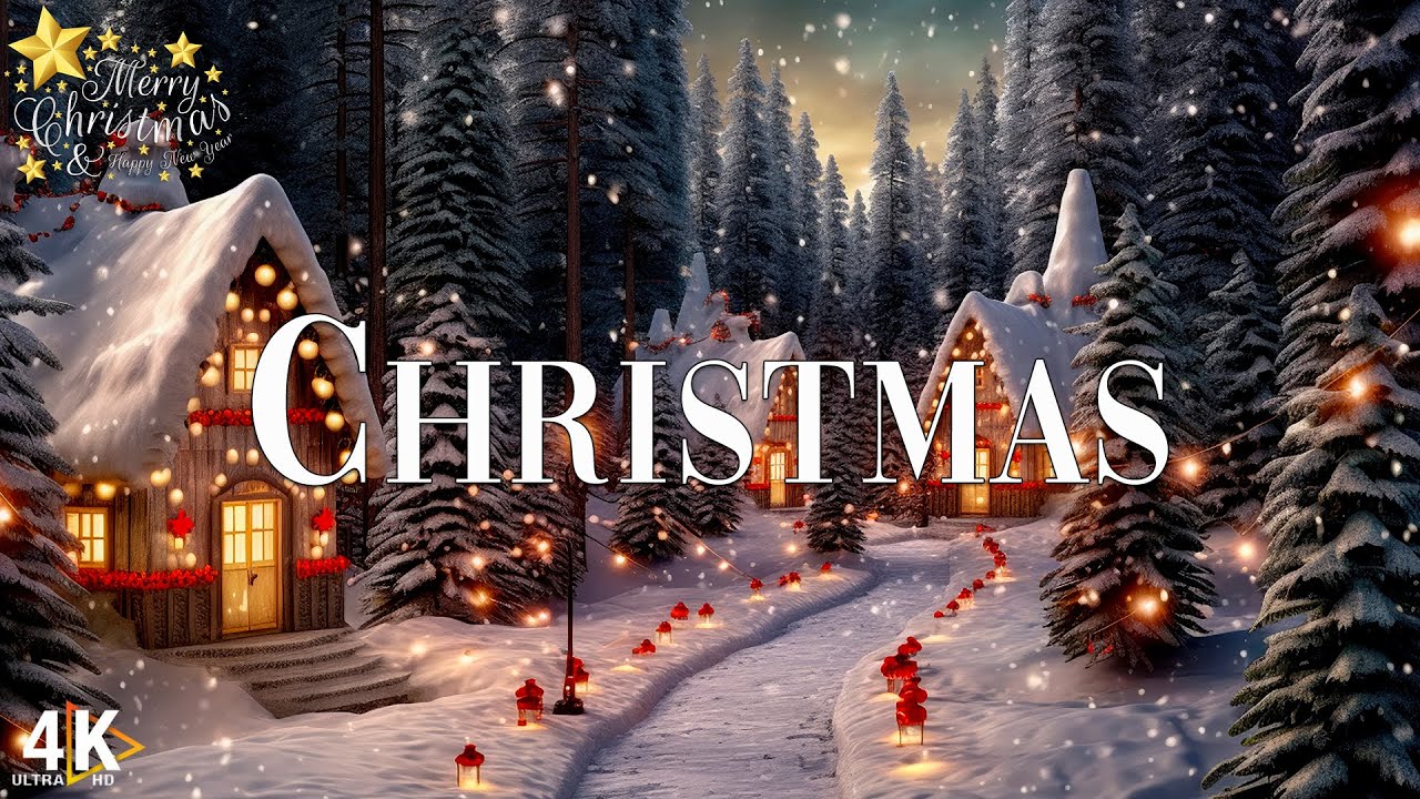 Relaxing Christmas Music Snow Falling (4K UHD)🎄 Cozy Christmas ...