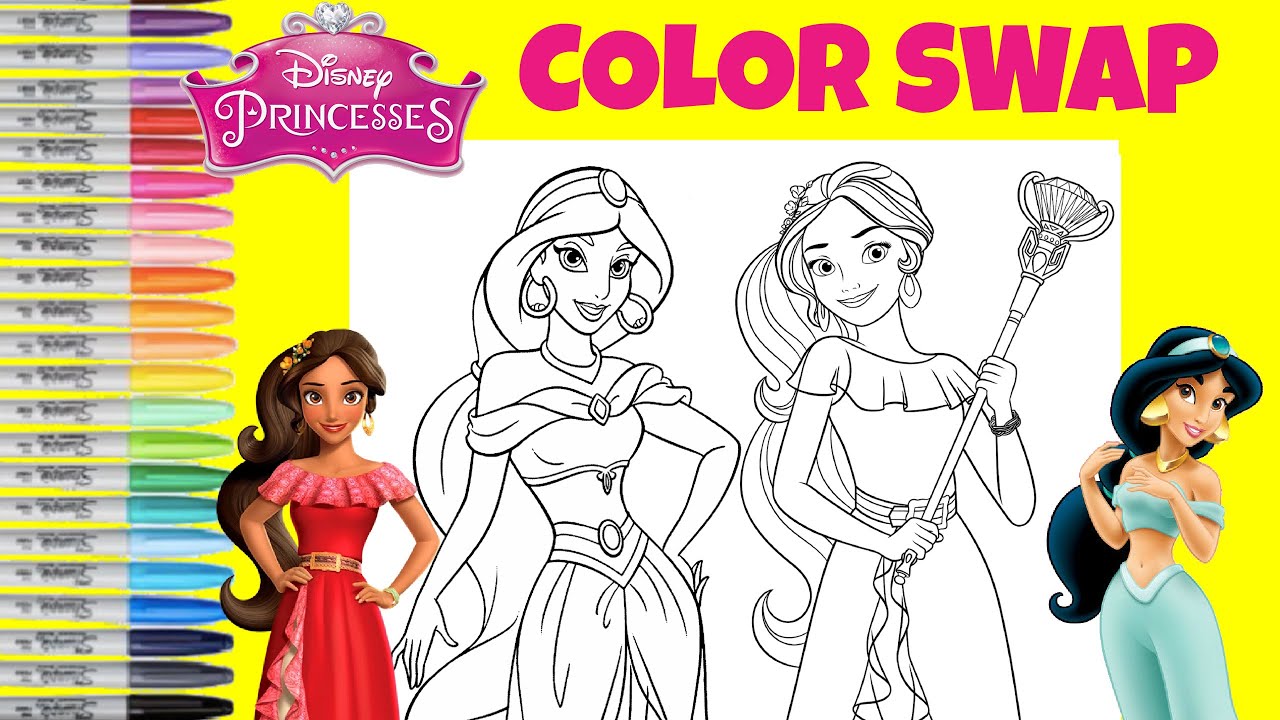 Disney Princess Coloring Book Pages Color Swap Jasmine and Elena of ...