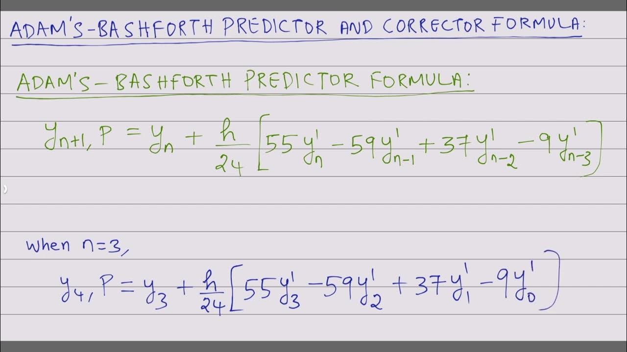 Multi-Step Methods - Adam's Bashforth Predictor and Corrector Formula - YouTube