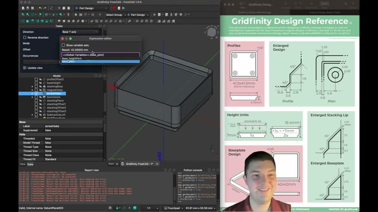 Gridfinity FreeCAD Tutorial: Part 7 - A Multi-Transform of Linear Patterns referencing Variables ...