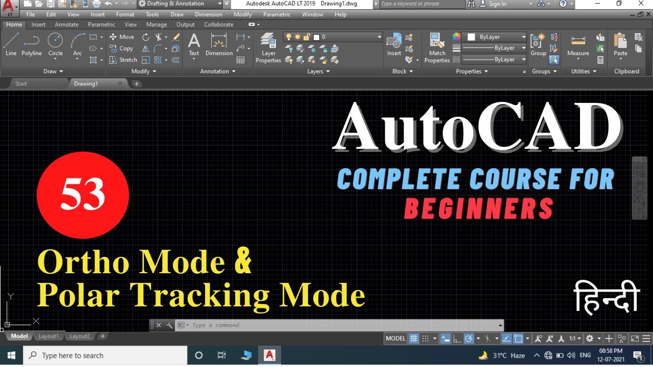 Ortho Mode & Polar Tracking Mode | AutoCAD tutorial for beginners in ...