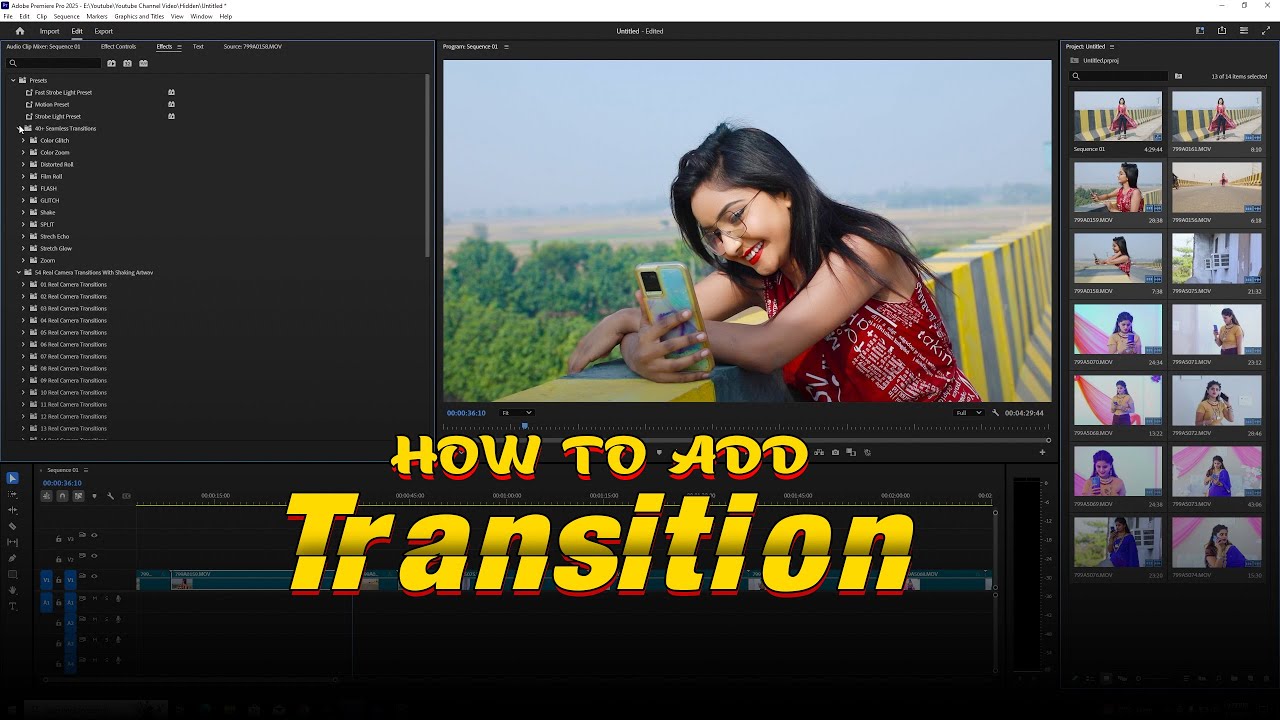 How To Add Transition In Premiere | Transitions Premiere Pro | Premiere ...