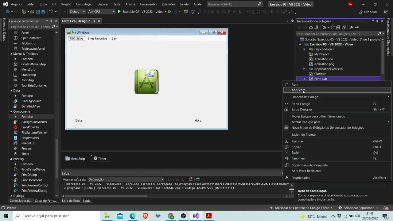 Visual Basic 2022 FT 05 - Timer e MenuStrip - YouTube