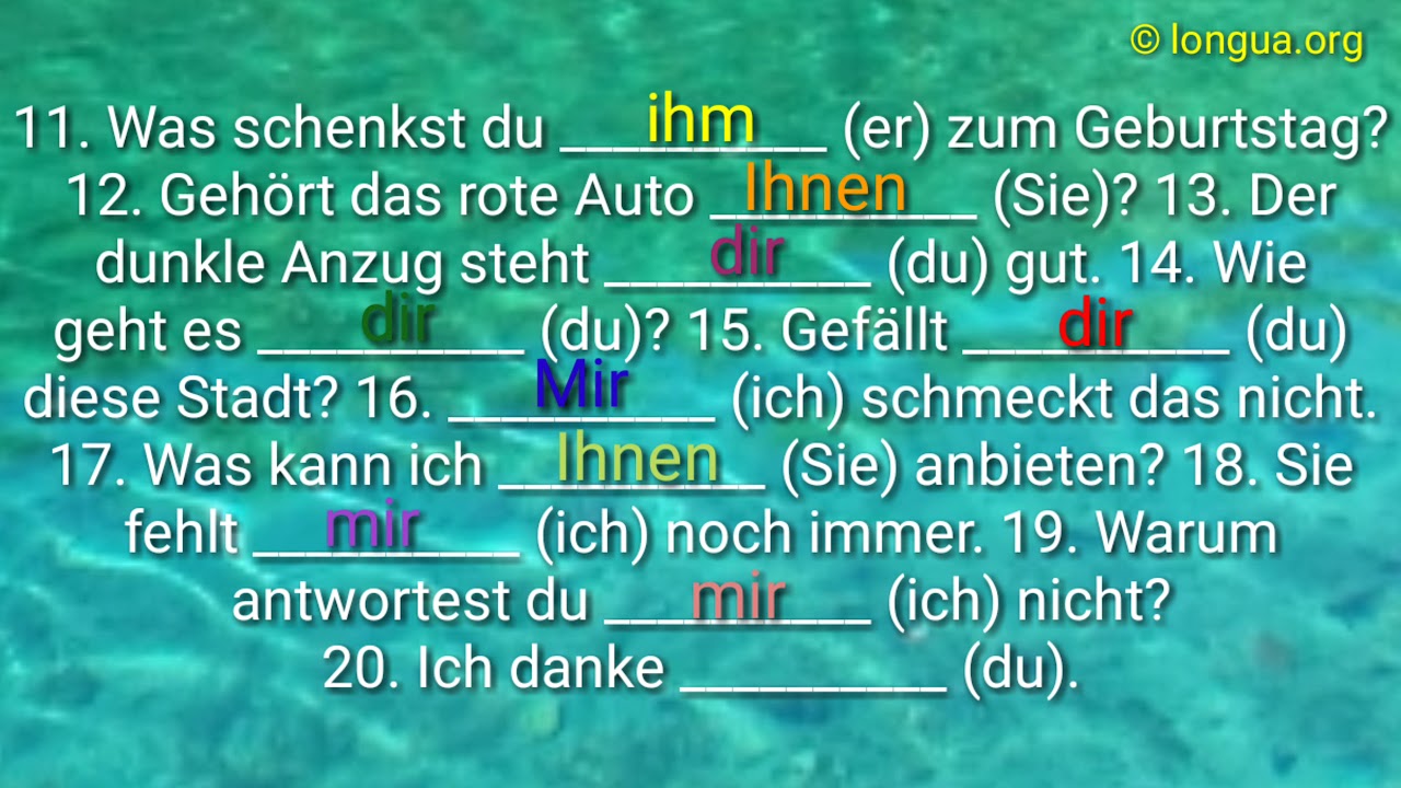 A1, A2, B1, B2, C1, Übungen, Pronomen, Präpositionen, Akkusativ, Dativ ...